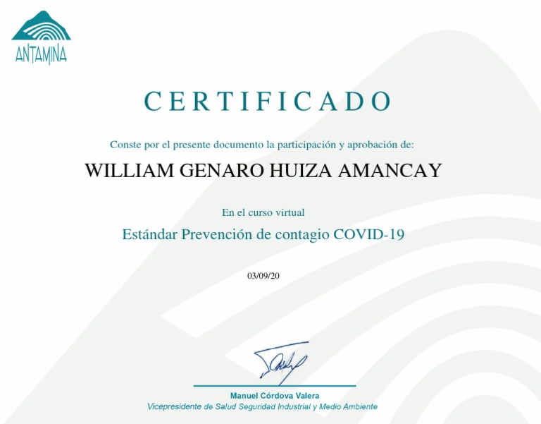 Certificado Covid 19 Antamina | PDF