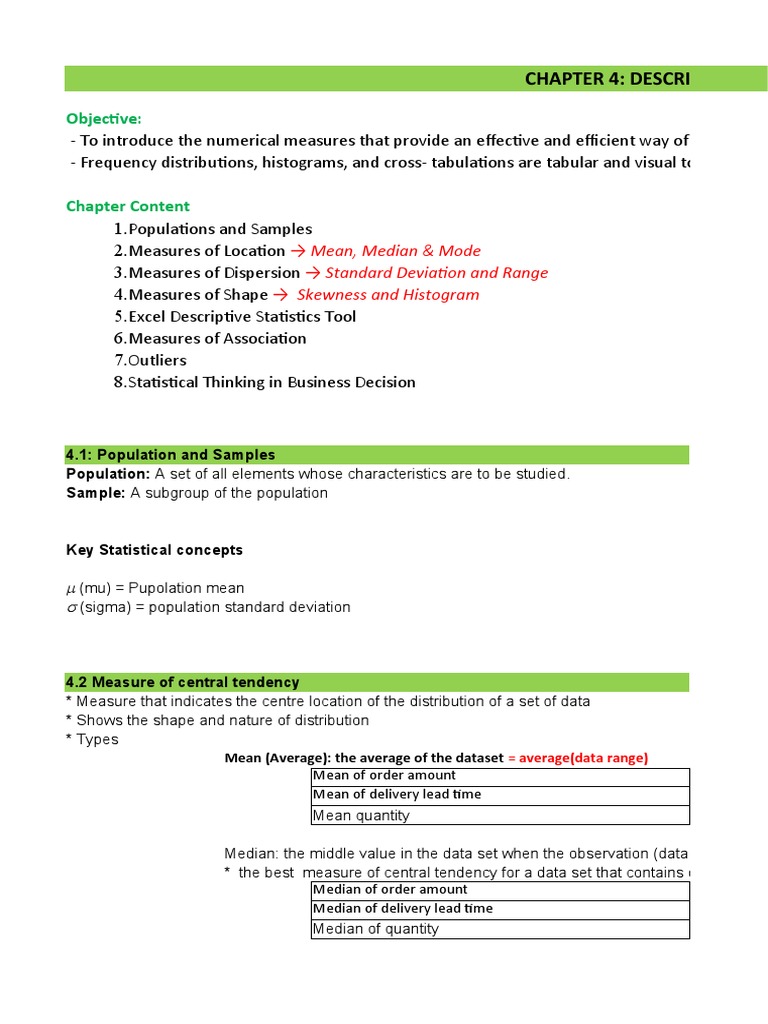 Chapter 4 - Descriptive Statistical Measures | PDF | Descriptive Statistics | Sampling (Statistics)