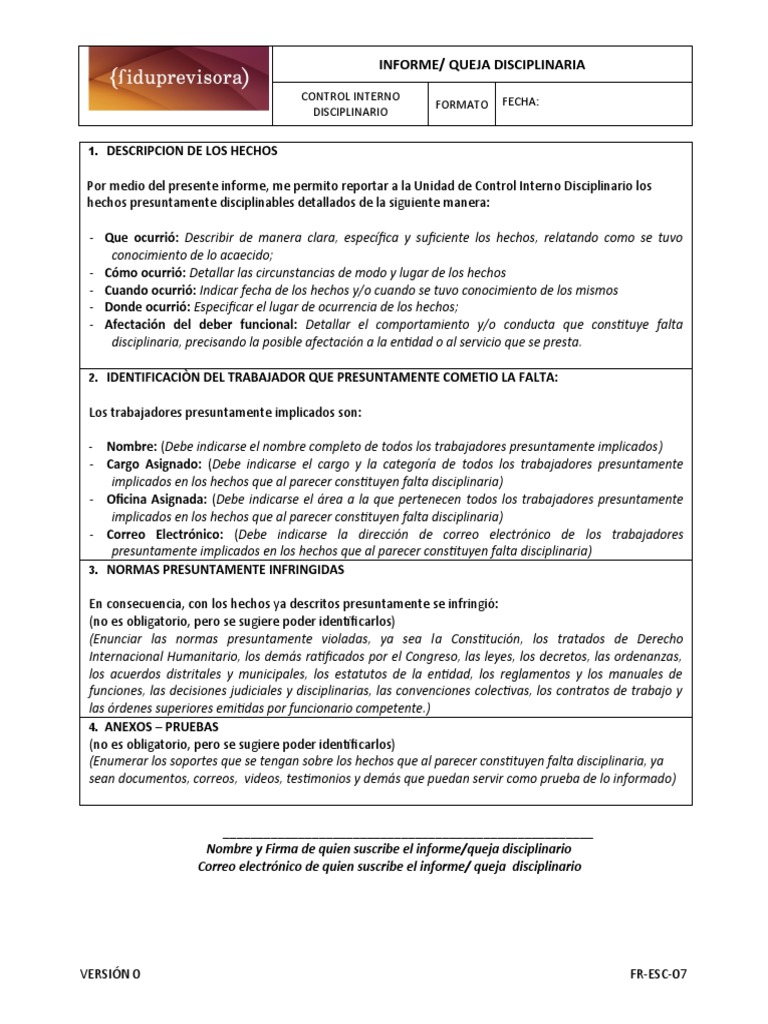 Informe Disciplinario: Hechos y Normas | PDF | Justicia | Crimen y ...
