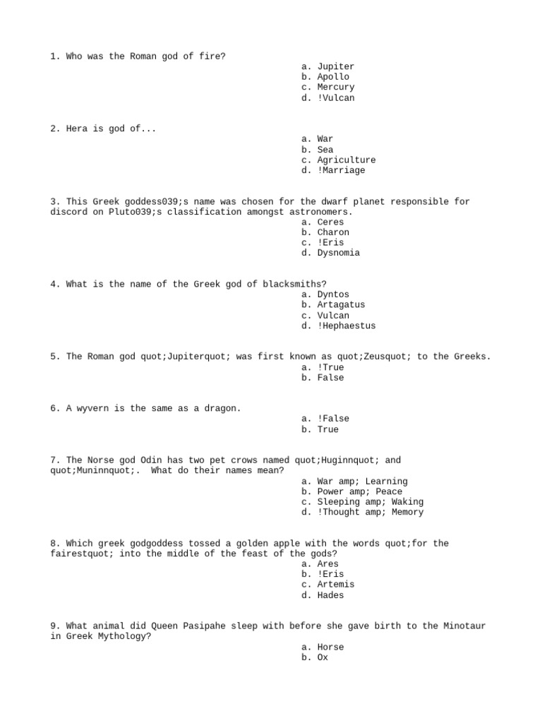 Roman and Greek Gods Quiz: Test your knowledge of ancient deities | PDF ...