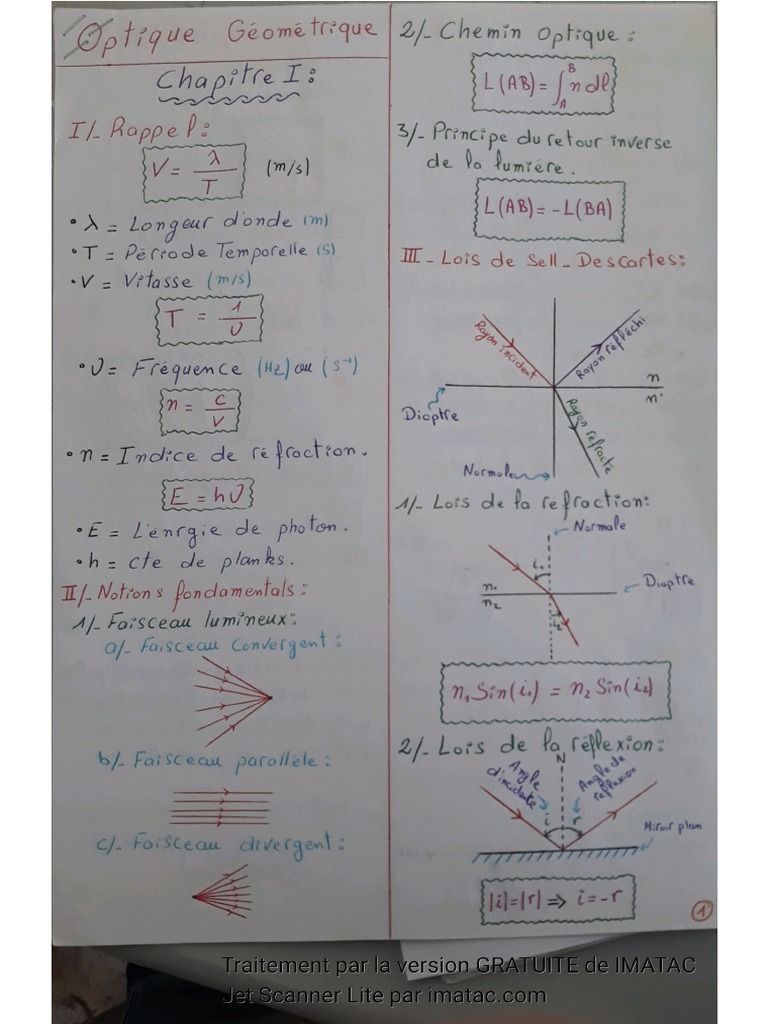 Résumé Optique Géometrique PDF | PDF