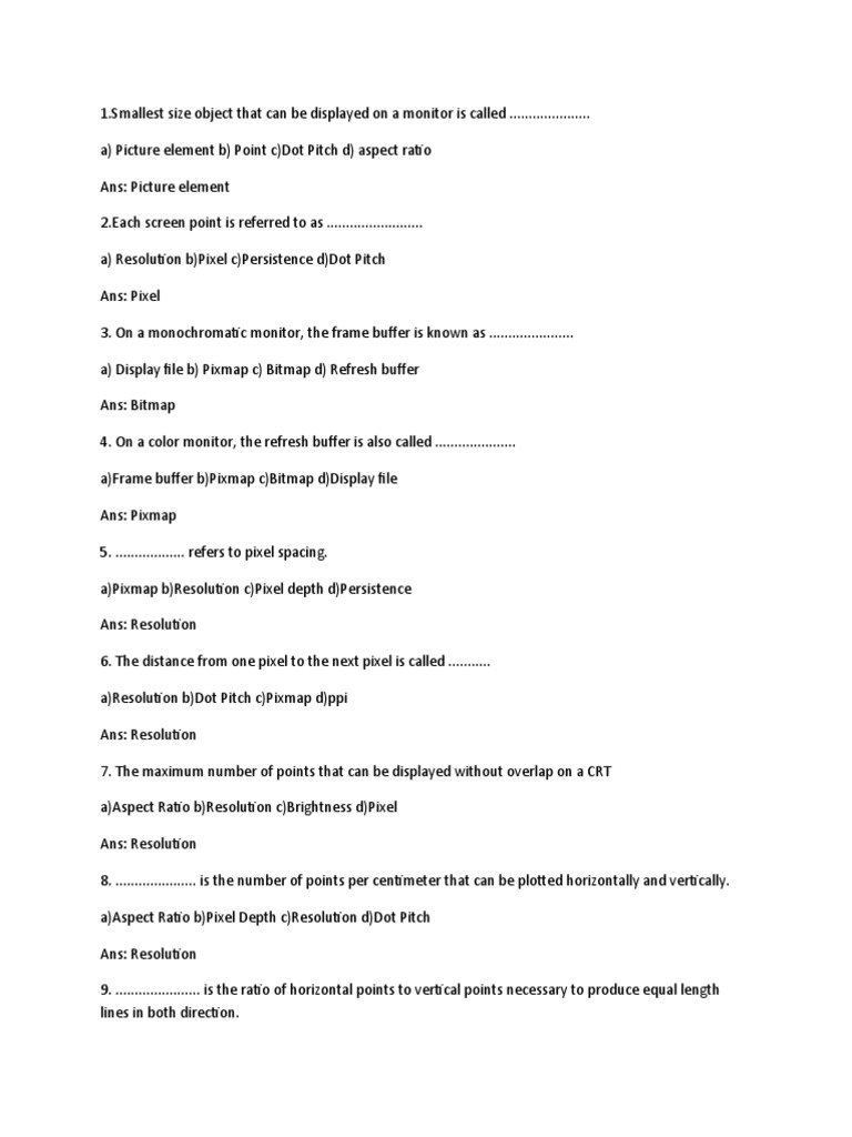 MMCN Unit 1 Mcqs | PDF | Display Resolution | Computer Monitor