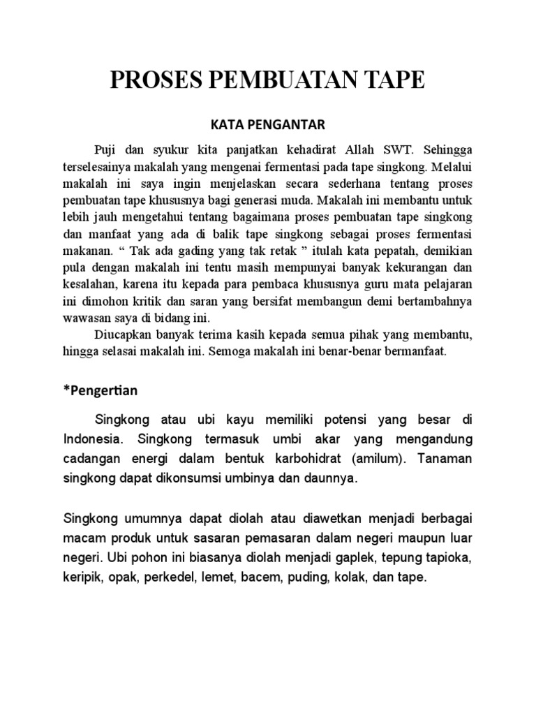 Proses Pembuatan Tape | PDF