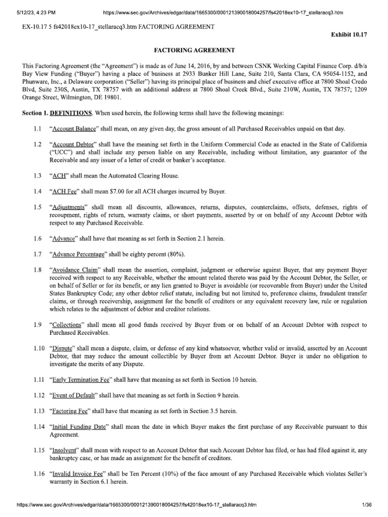 Factoring Agreement (California) PDF | PDF