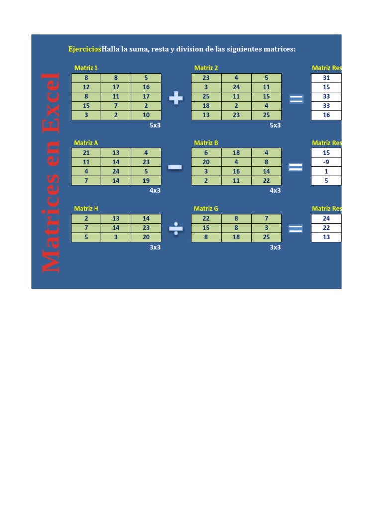 Práctica Funciones Matriciales RESUELTA.xlsx | PDF | Matriz (Matemáticas) | Objetos matemáticos