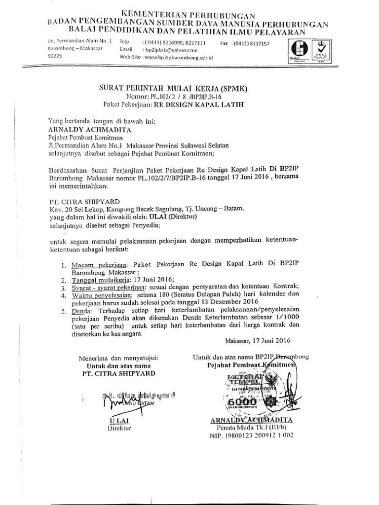 SURAT PERINTAH MULAI KERJA ( SPMK).pdf | PDF