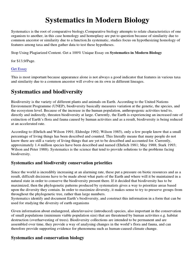 Systematics in Modern Biology | PDF | Biodiversity | Conservation Biology