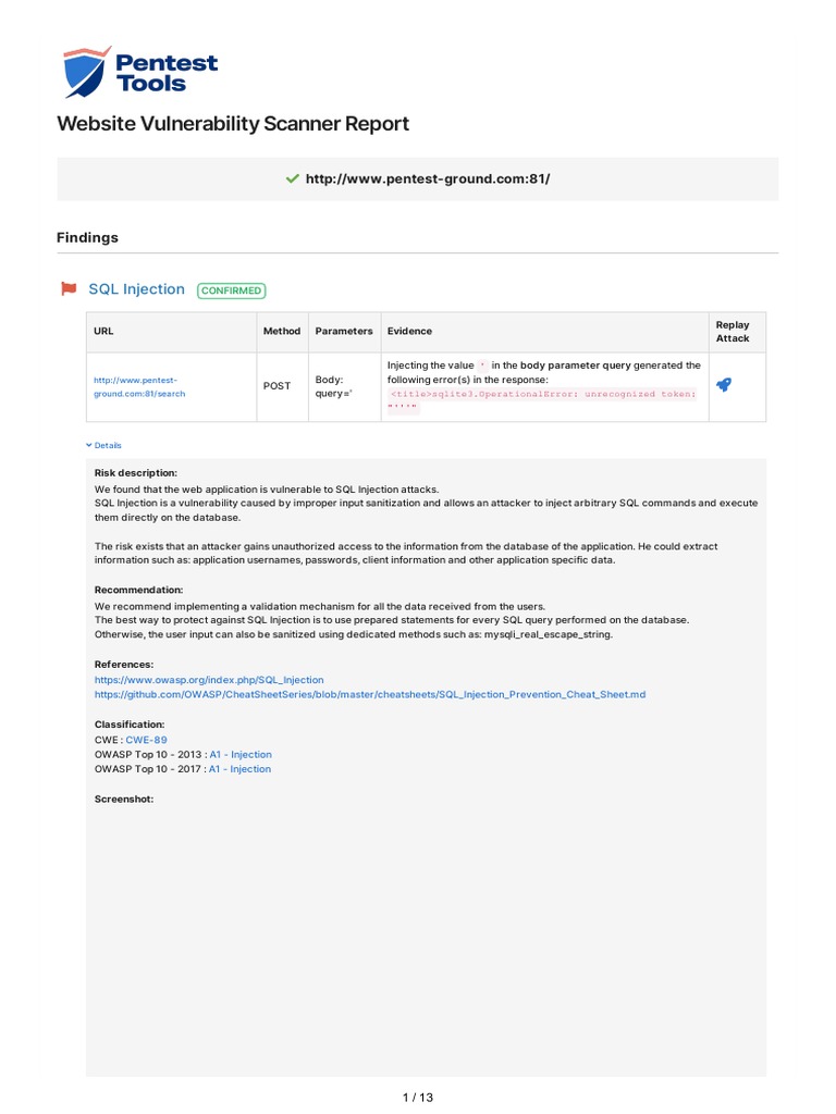 Website Vulnerability Scan Sample Report | PDF