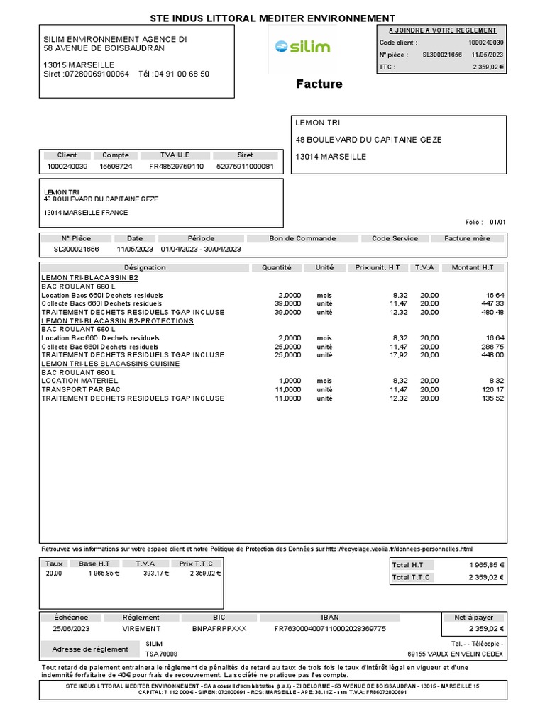 Facture de services de gestion des déchets | PDF | Commerce | Économie