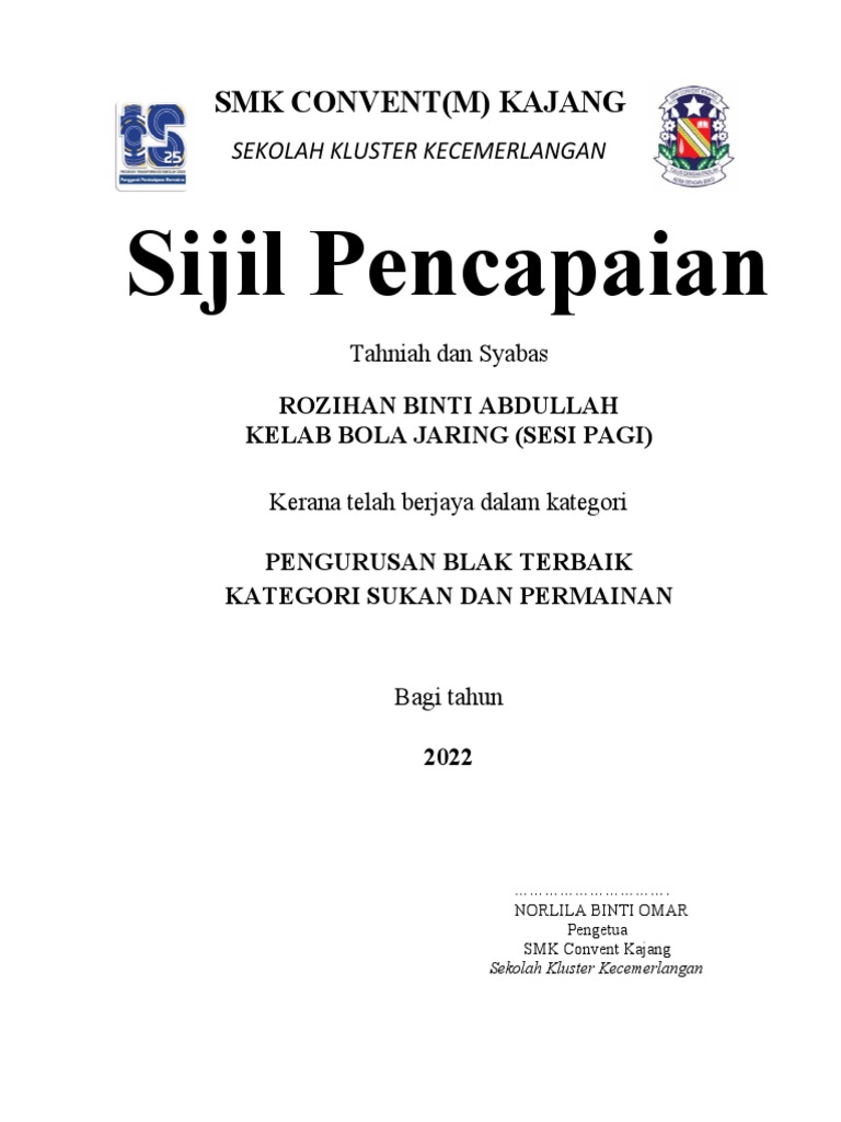 Sijil Penghargaan Koku 2023 | PDF