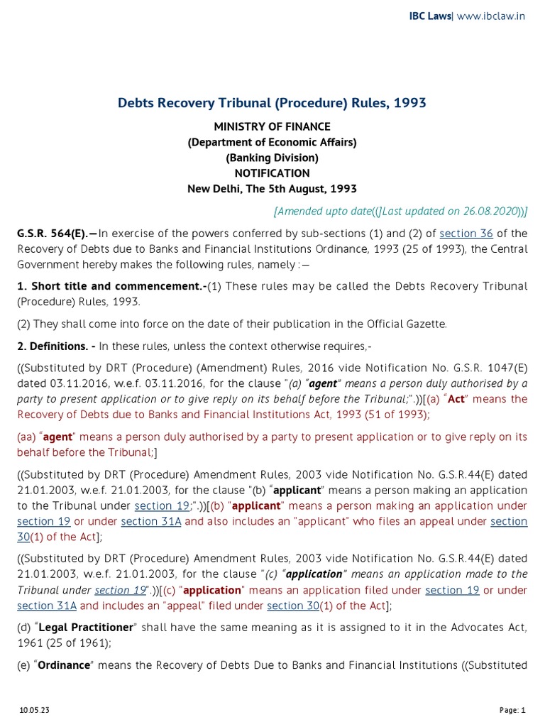 Debt Recovery Tribunal Rules | PDF | Affidavit | Tribunal