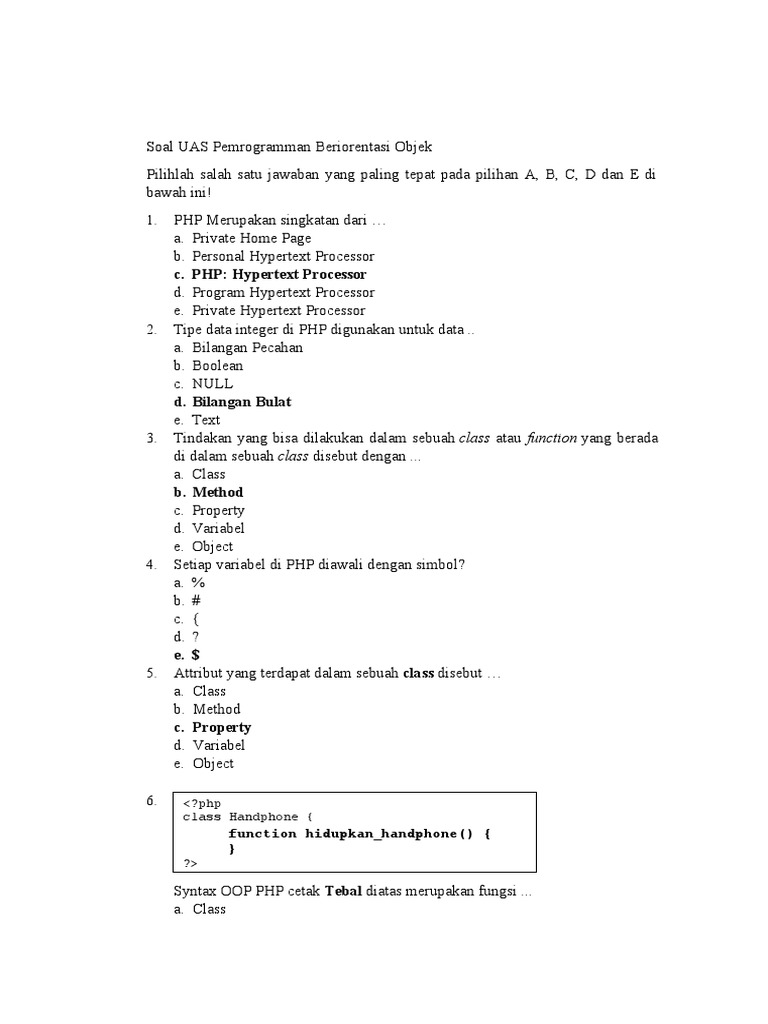 Soal UAS Pemrogramman Beriorentasi Objek | PDF | Komputer
