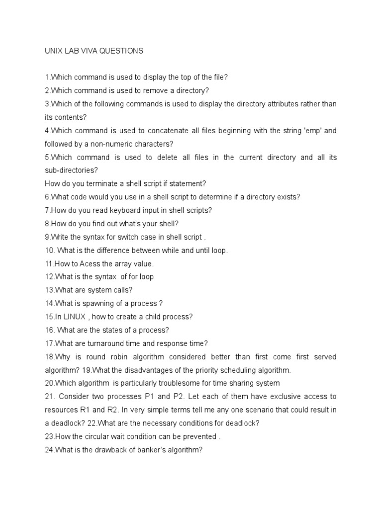 Unix Lab Viva Questions | PDF Unix Lab Viva Questions | PDF
