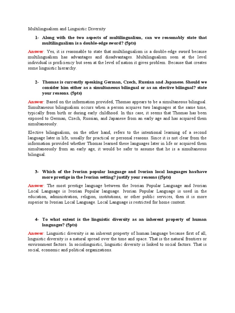 Multilingualism and Linguistic Diversity | PDF