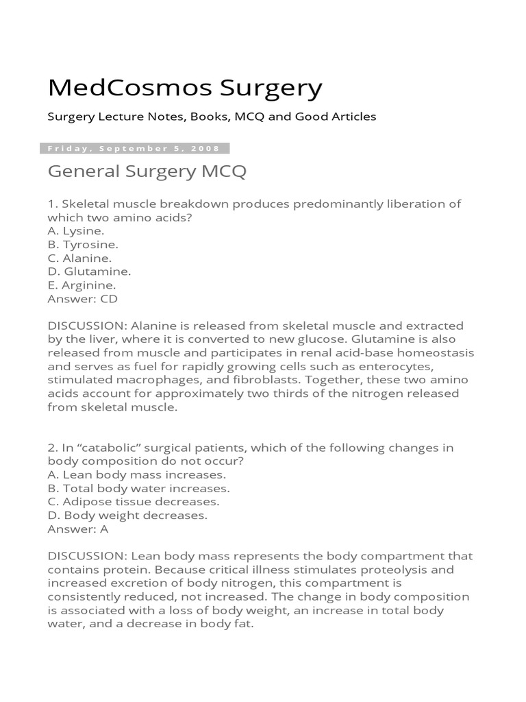 General Surgery MCQ | PDF | Coagulation | Shock (Circulatory) General Surgery MCQ | PDF | Coagulation | Shock (Circulatory)