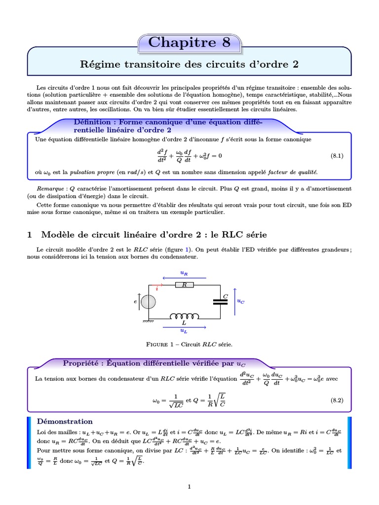 Poly Complet 08 Circuits Linéaires D'ordre 2 en Régime Transitoire ...