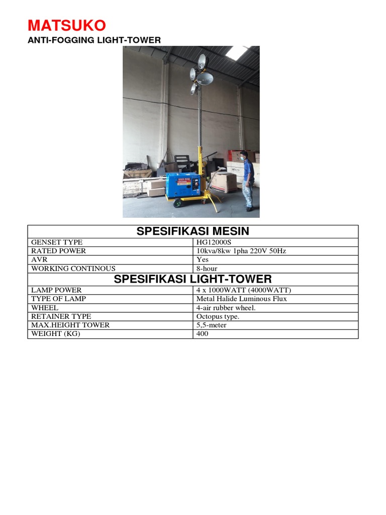 Brosur Light Tower Matsuko 4x1000 Wat HG12000 | PDF