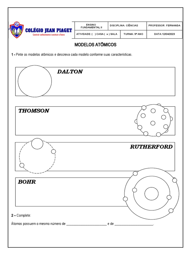 Atividade MODELOS ATOMICOS | PDF | Elétron | Íon