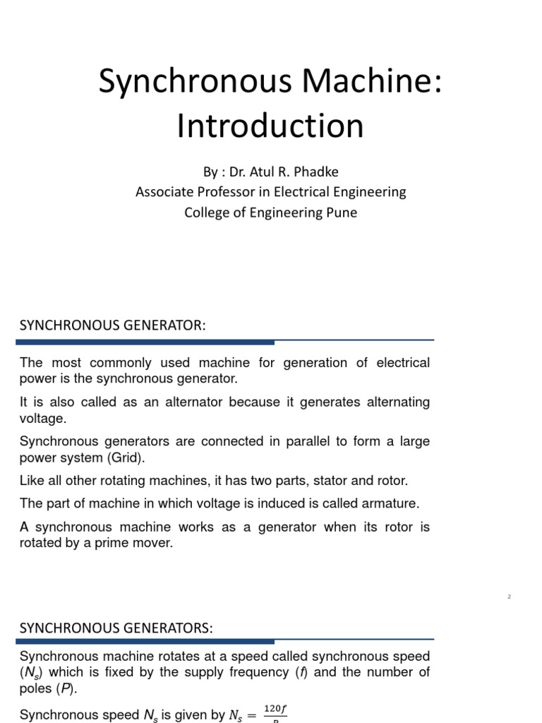 Synchronous Machine Introduction - Instru | PDF | Electric Generator | Electric Motor