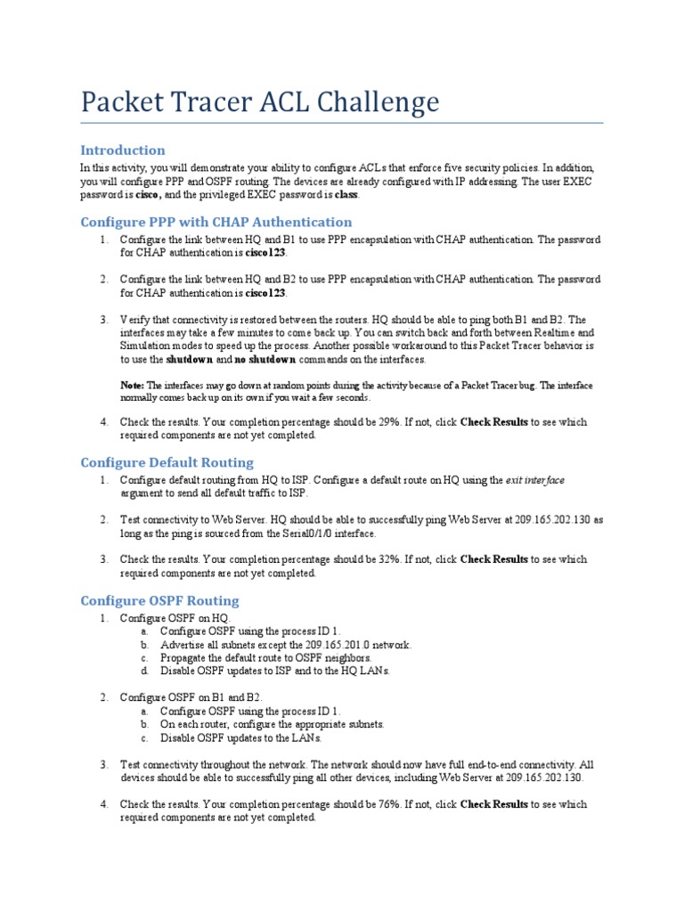 Packet Tracer Acl Challenge Pdf Router Computing Computer Network