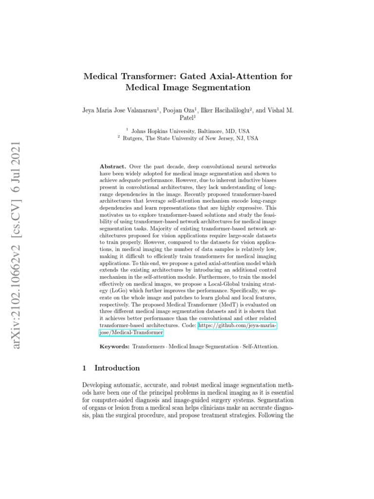 Medical Transformer: Gated Axial-Attention For Medical Image Segmentation | PDF | Image ...