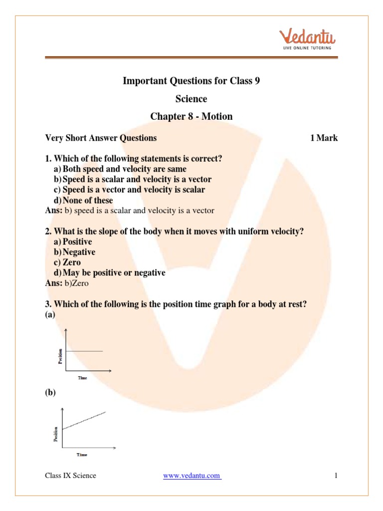 Important Questions for Class 9 Science Chapter 8 Motion | PDF