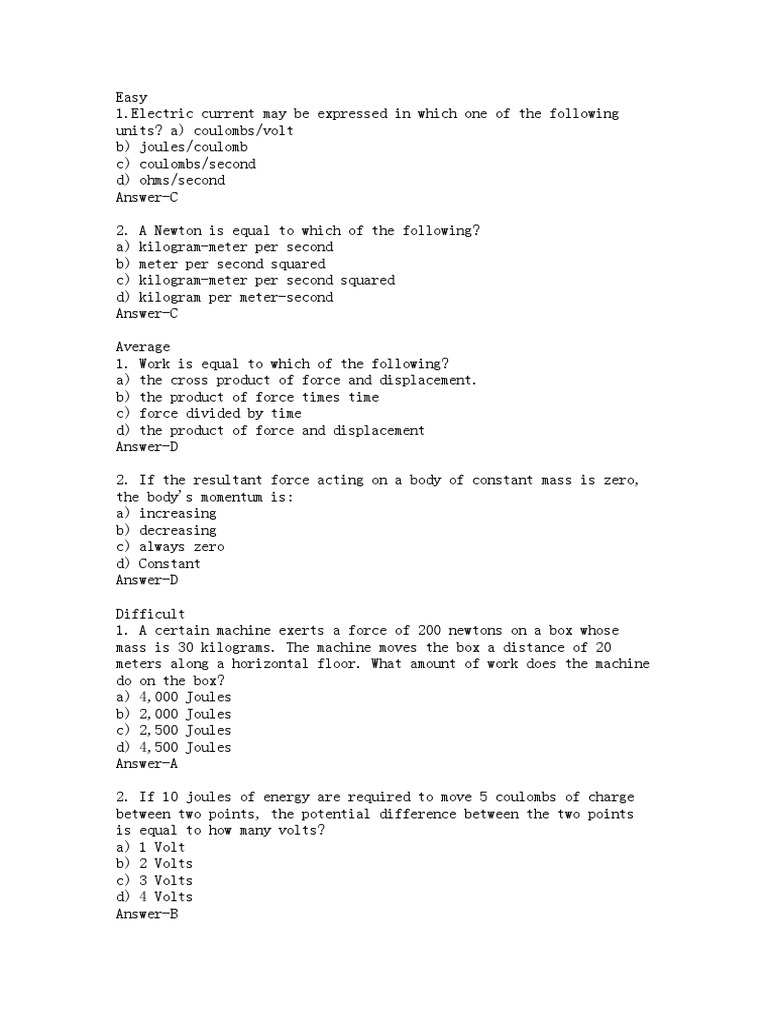 Physics questions | PDF