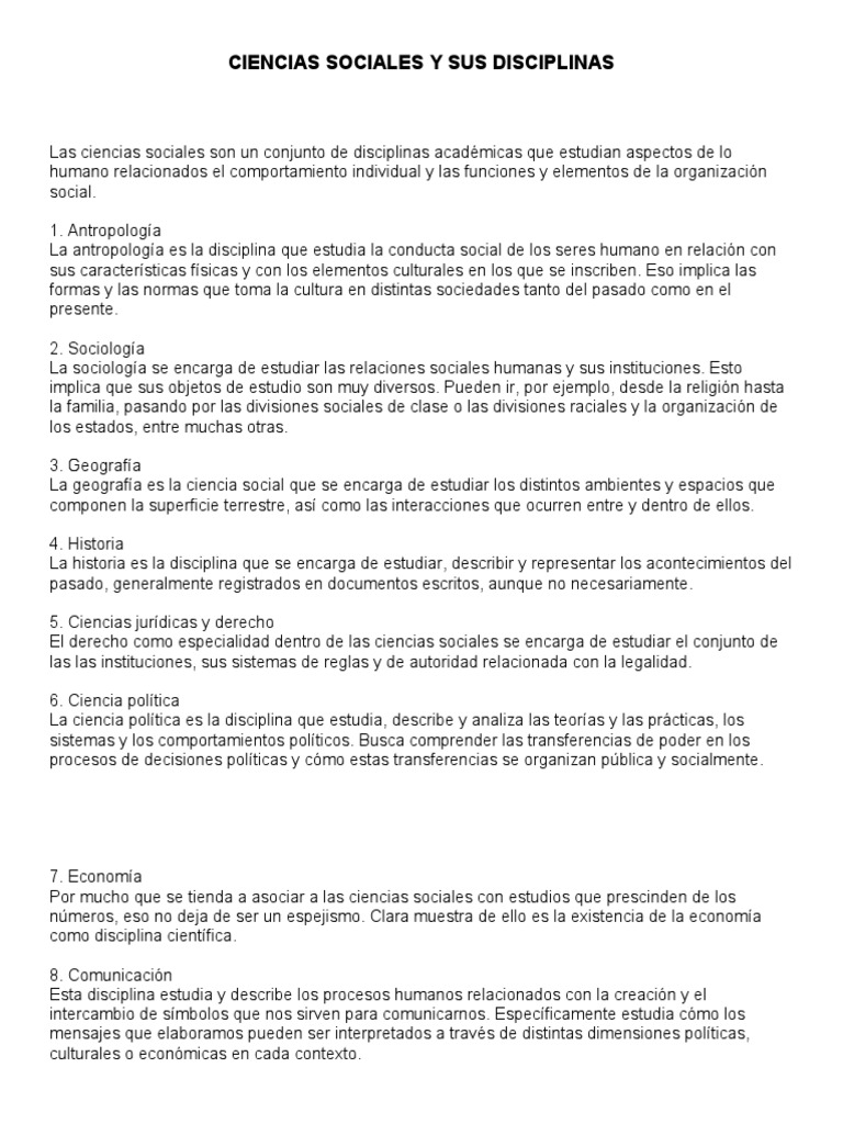 Ciencias Sociales y Sus Disciplinas | PDF | Sociedad | Ciencias Sociales