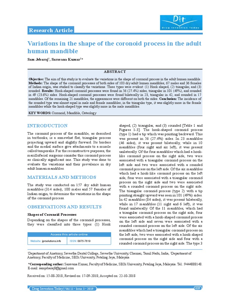 Variations_in_the_shape_of_the_coronoid_process_in | PDF | Human ...