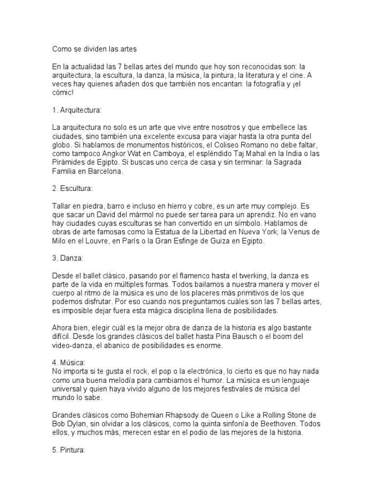 Como se dividen las artes | PDF | Las artes