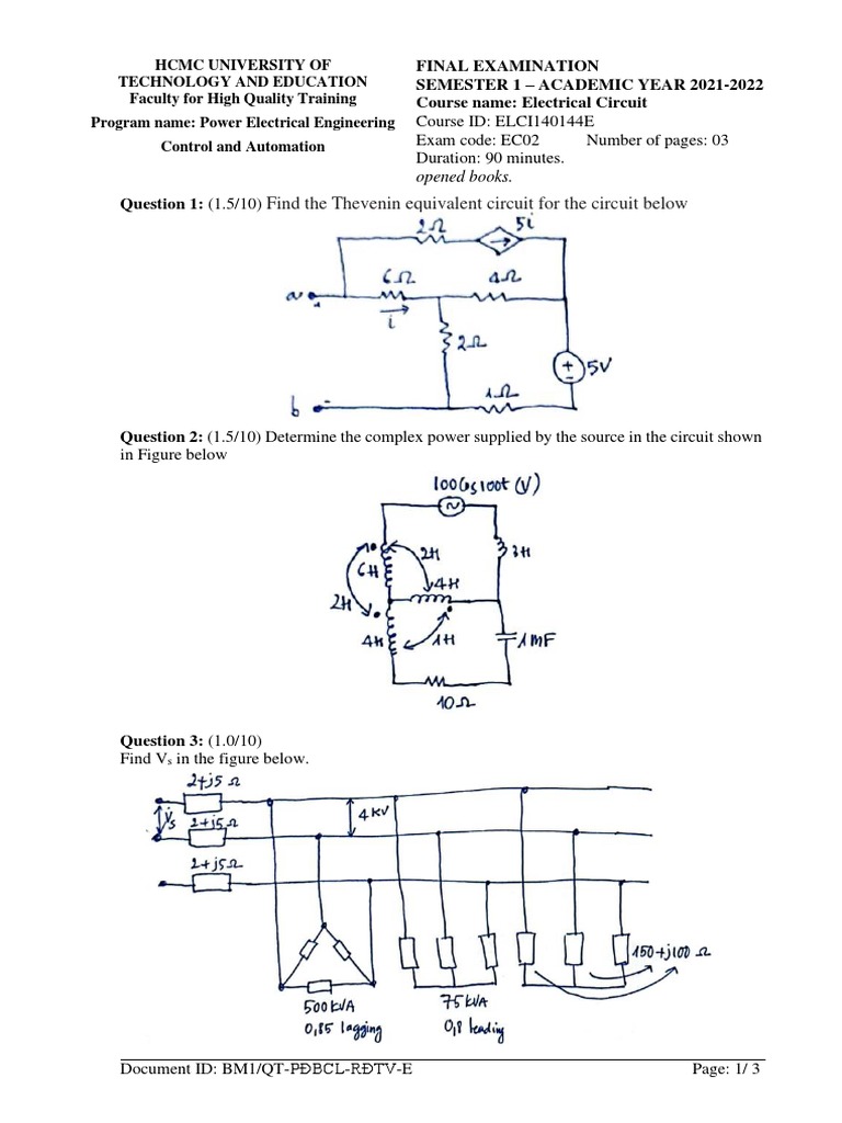 FINAL-TERM-Electical-circuit-S1-2021-2022-code 02 | PDF | Electrical ...