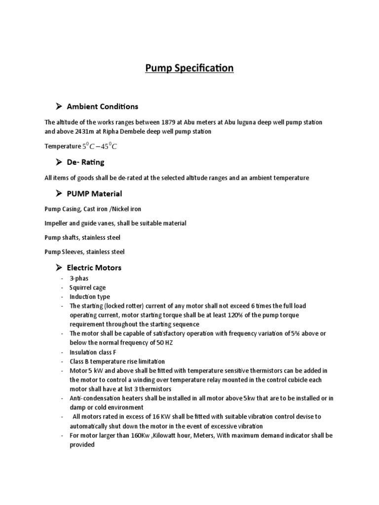 AAWSA Pump SPEC | PDF