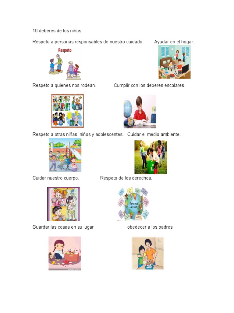10 Deberes de Los Niños y 10 Derechos | PDF