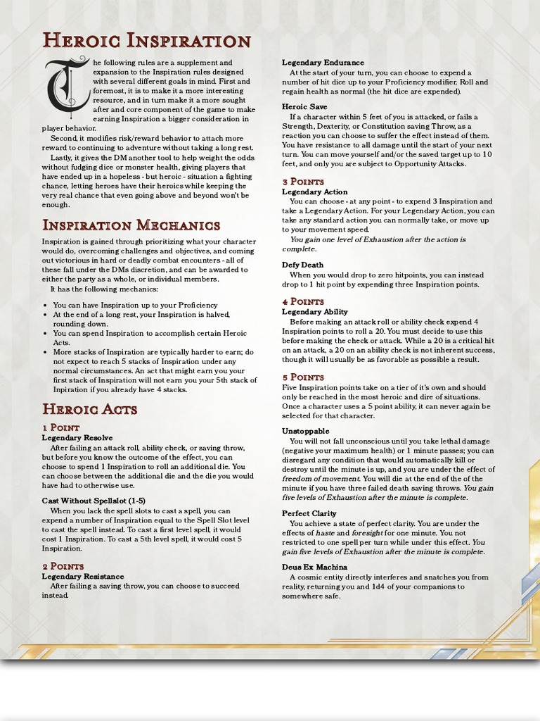 5e DM Tool - Heroic Inspiration - GM Binder | PDF | Gaming 5e DM Tool - Heroic Inspiration - GM Binder | PDF | Gaming
