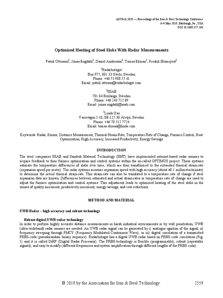 Optimized Heating of Steel Slabs With Radar Measurements | PDF