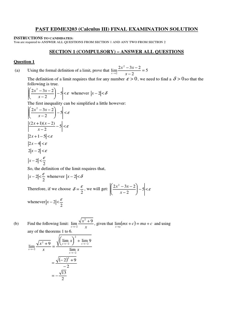 PAST EDME3203 (Calculus III) FINAL EXAM SOLUTIONS | PDF | Complex ...
