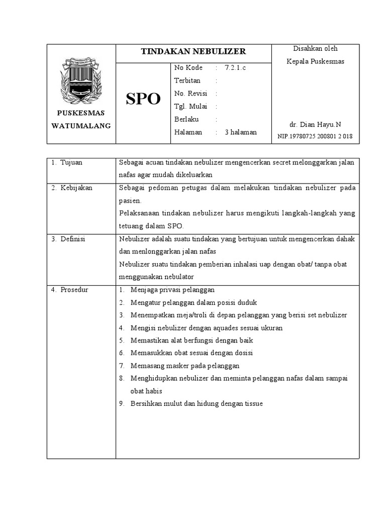 Spo Tindakan Nebulizer | PDF