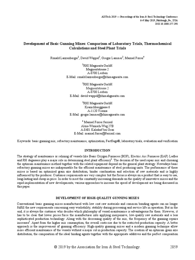 Development of Basic Gunning Mixes: Comparison of Laboratory Trials ...