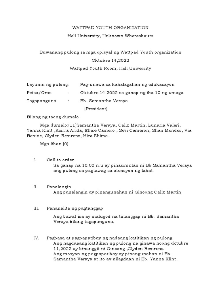 Katitikan NG Pulong (Example) | PDF