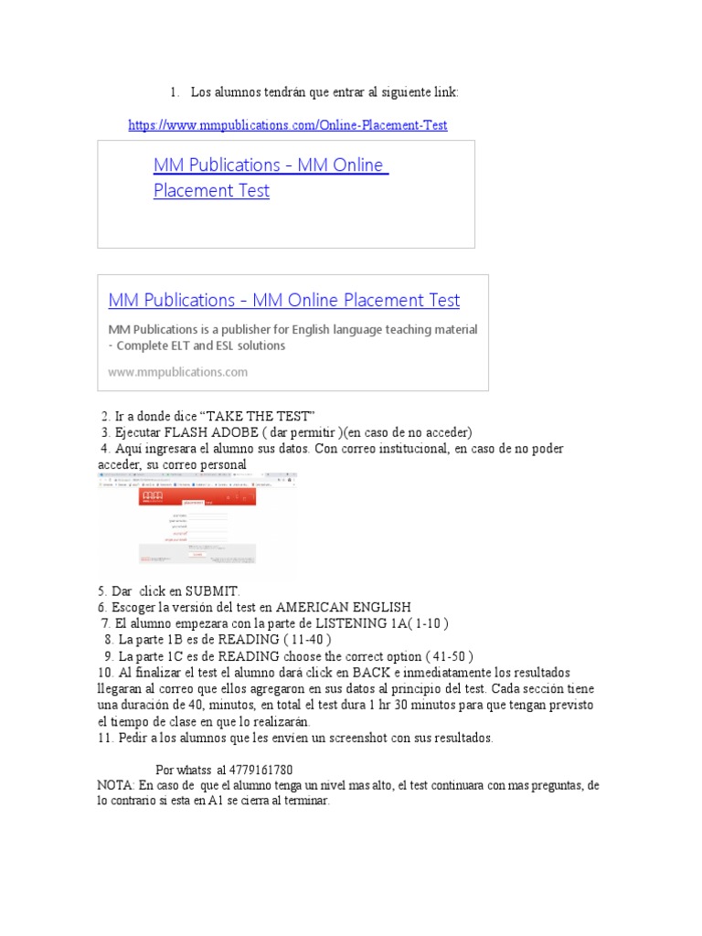 Placement Test Instructions | PDF | Artes del Lenguaje y Comunicación ...