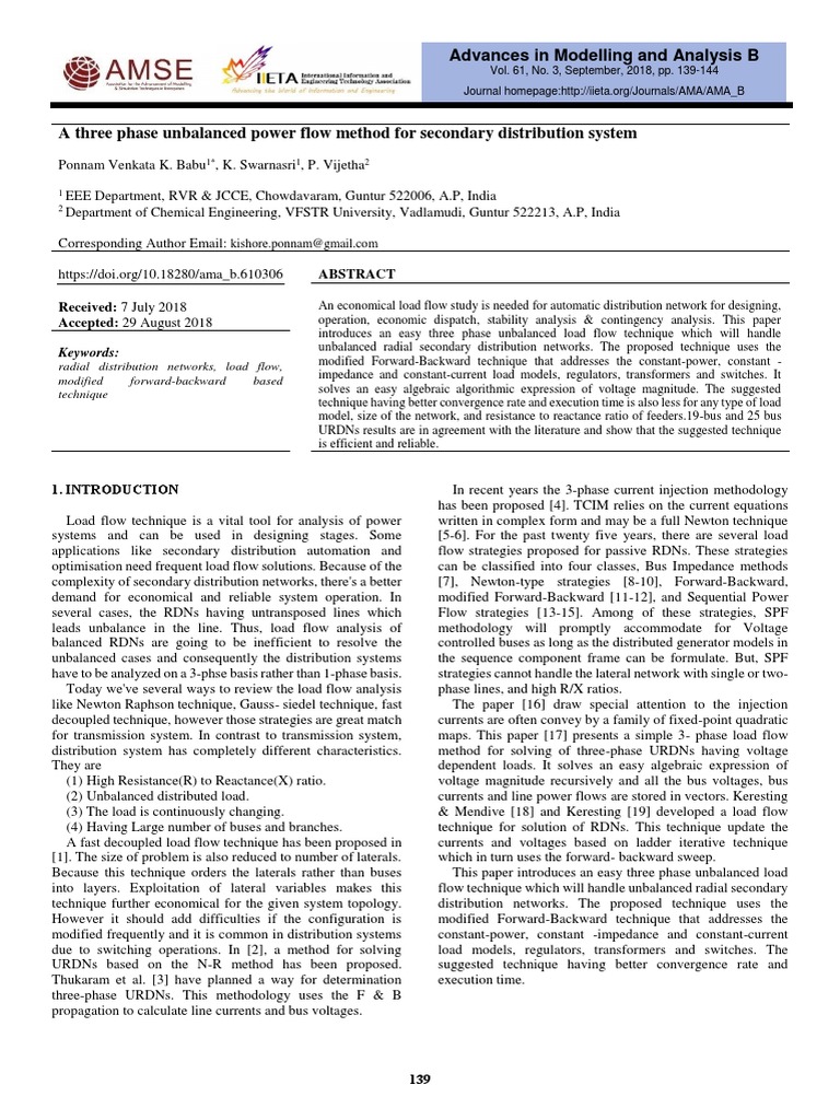 A Three Phase Unbalanced Power Flow Method For Secondary Distribution System PDF | PDF | Ac ...