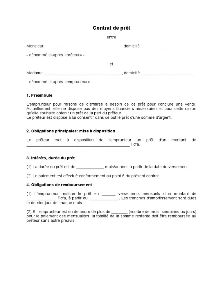 Contrat de Prêt | PDF | Prêts | Cautionnement
