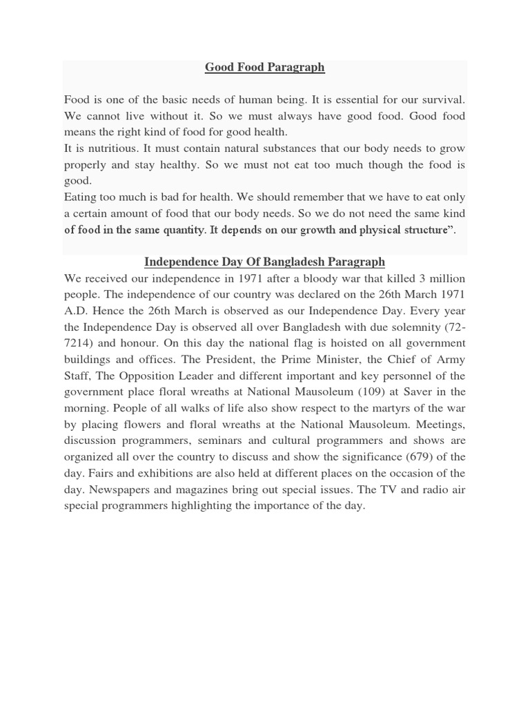 Good Food Paragraph PDF | PDF