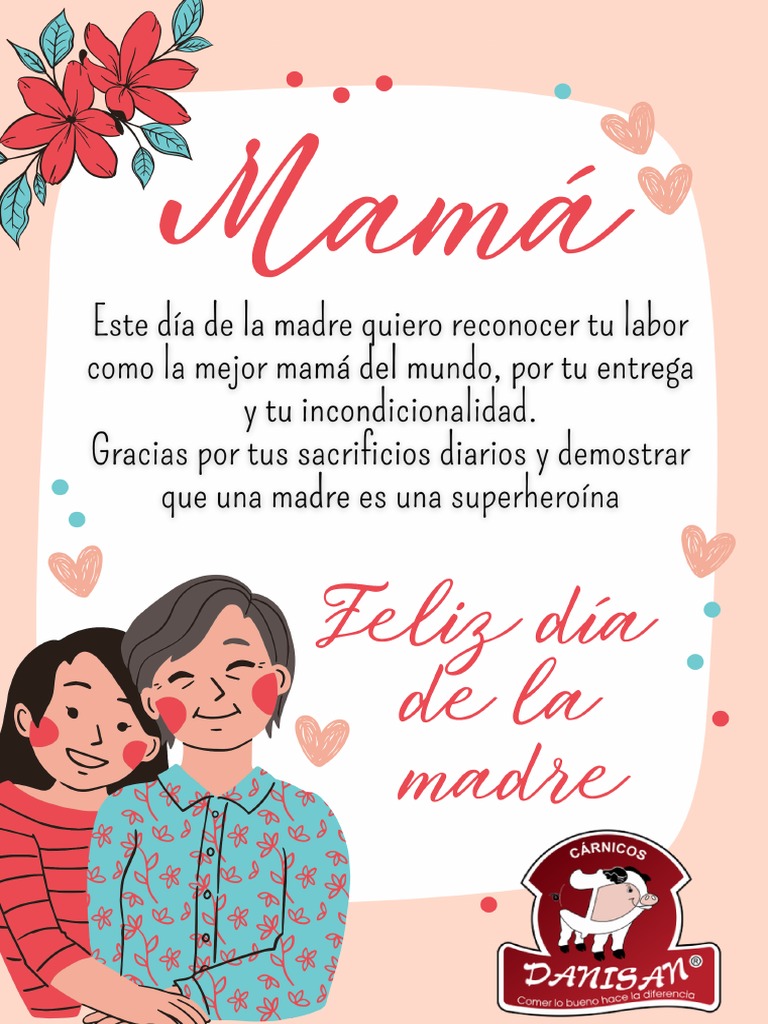 Carta Feliz Día de La Madre Ilustrado Floral Rosa y Azul | PDF