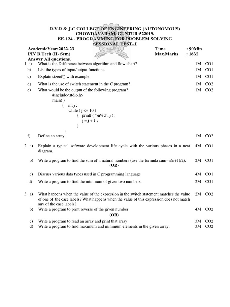 EE124 Sessional I | PDF | Computer Program | Programming