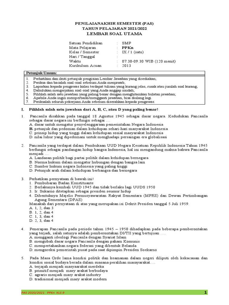 Latihan SOAL US PPKN 9 | PDF