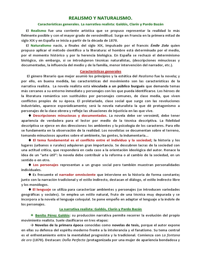 Realismo y Naturalismo 4ºESO | PDF | Realismo literario | Novelas