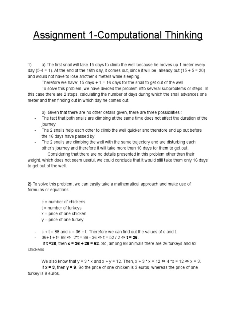 Assignment 1-Computational Thinking | Download Free PDF | Equations | Mathematical Objects