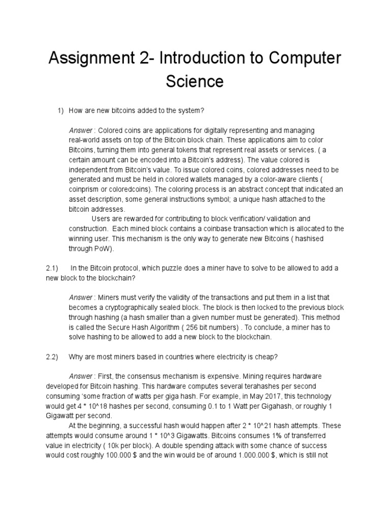 Assignment 2 - Introduction To Computer Science | PDF | Bitcoin ...