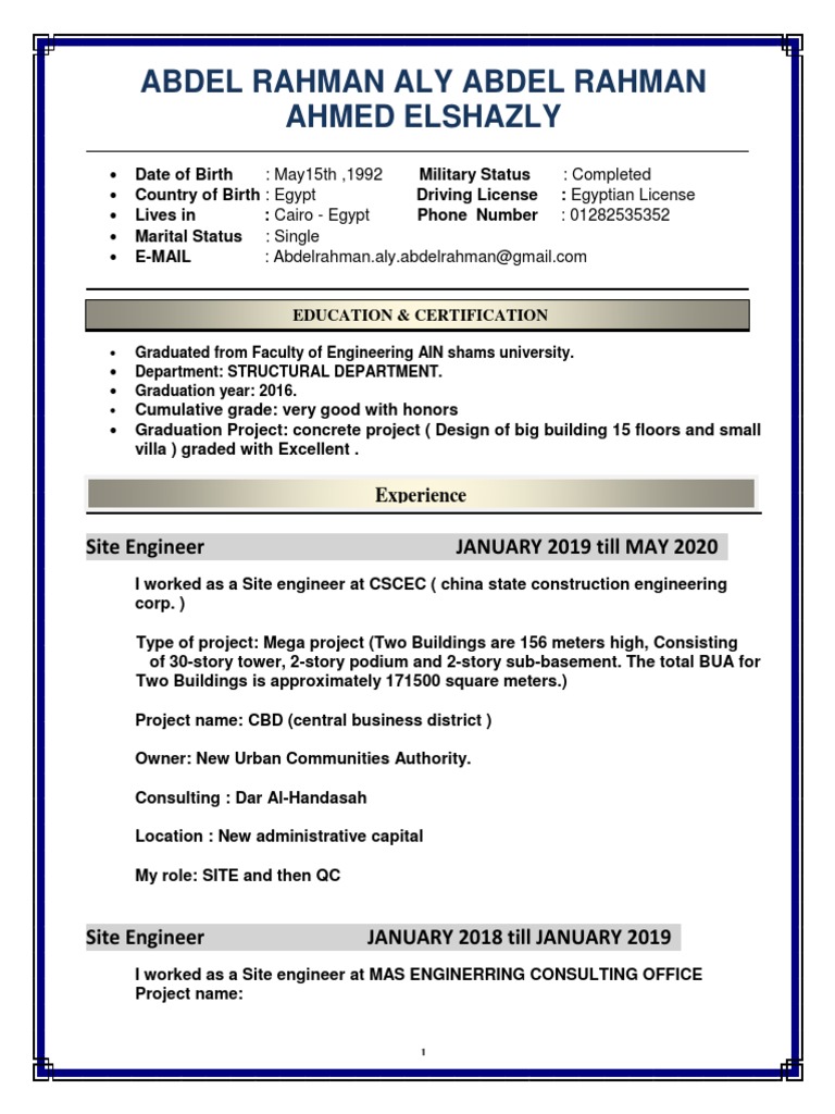 Abdel Rahman Aly Abdel Rahman CV 2016 | PDF | Egypt